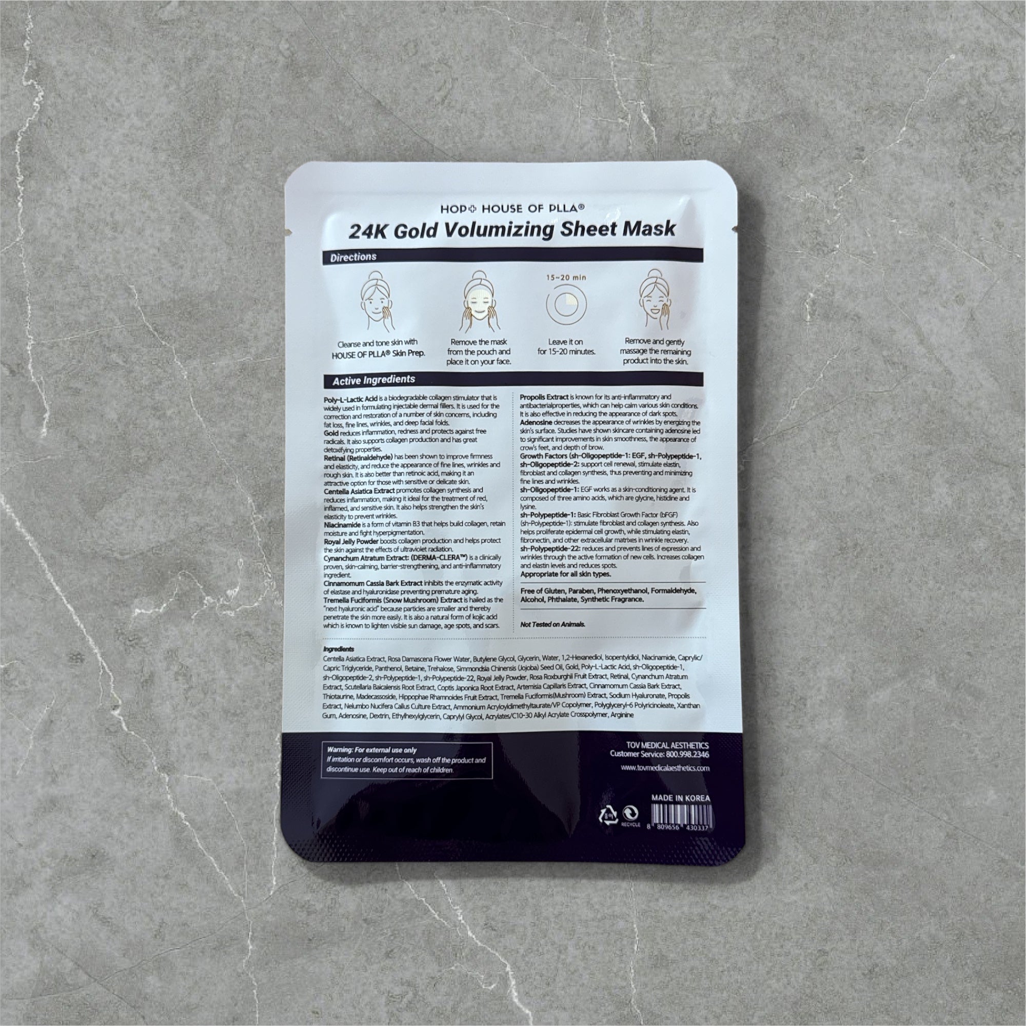 House of PLLA 24K Gold Volumizing Sheet Mask - AO Medical