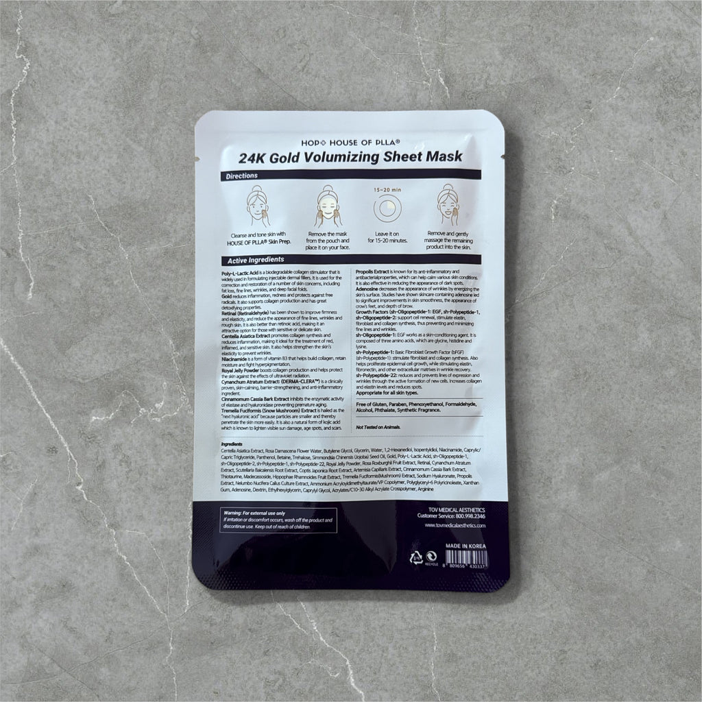 House of PLLA 24K Gold Volumizing Sheet Mask - AO Medical